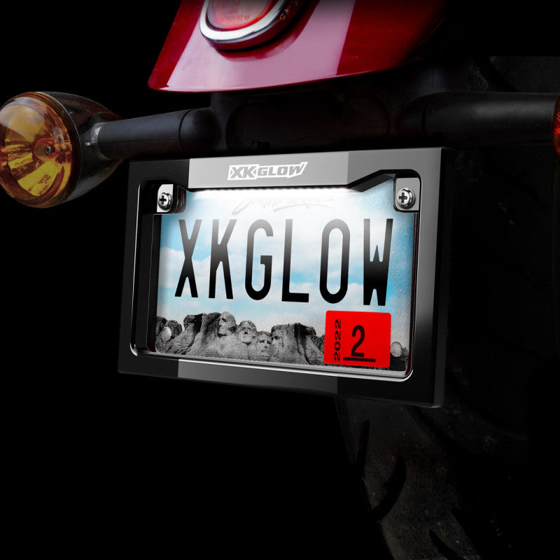 XK Glow Motorcycle License Plate Frame Light w/ White LED - Black ...